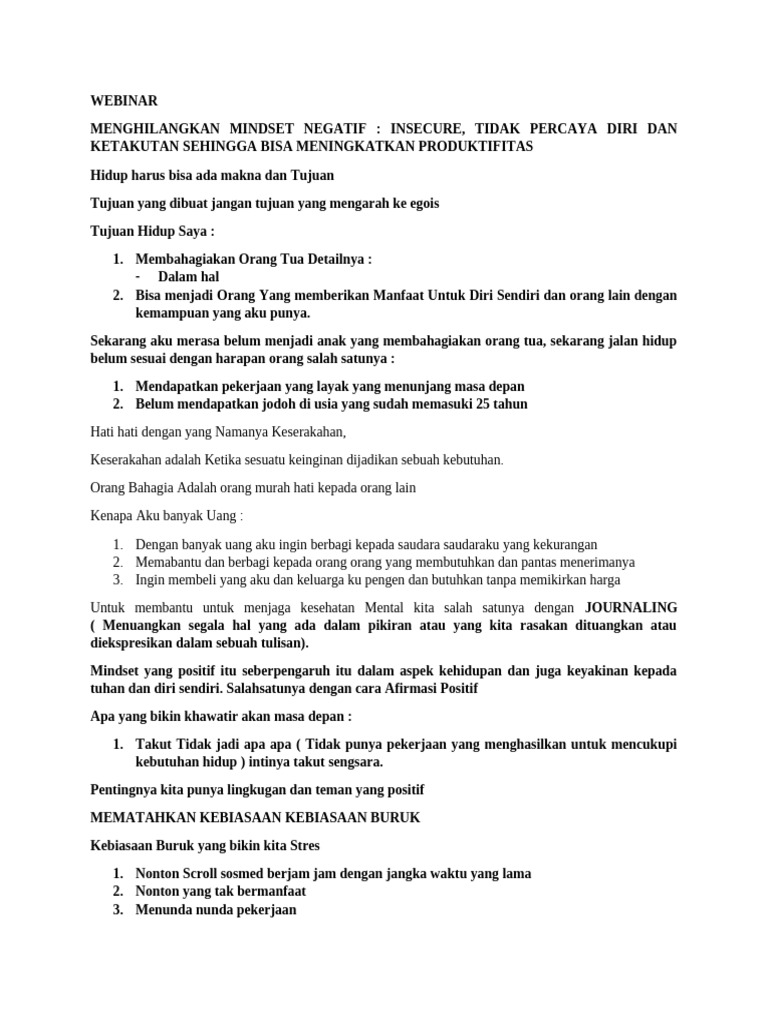 Webinar Mindset Positif | PDF