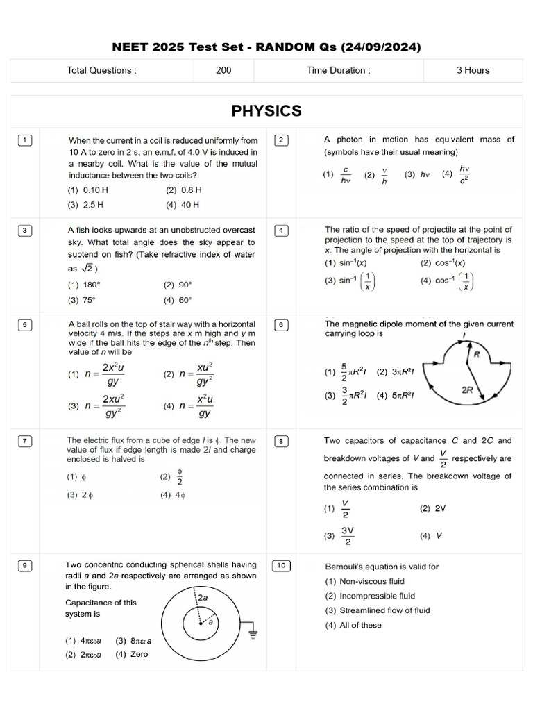 NEET 2025 Random Test Questions Set | PDF | Standardized Tests ...