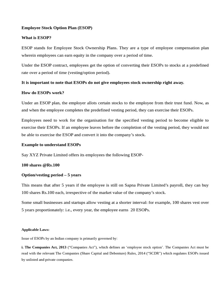 ESOPs - Legal Provisions and Schemes | PDF