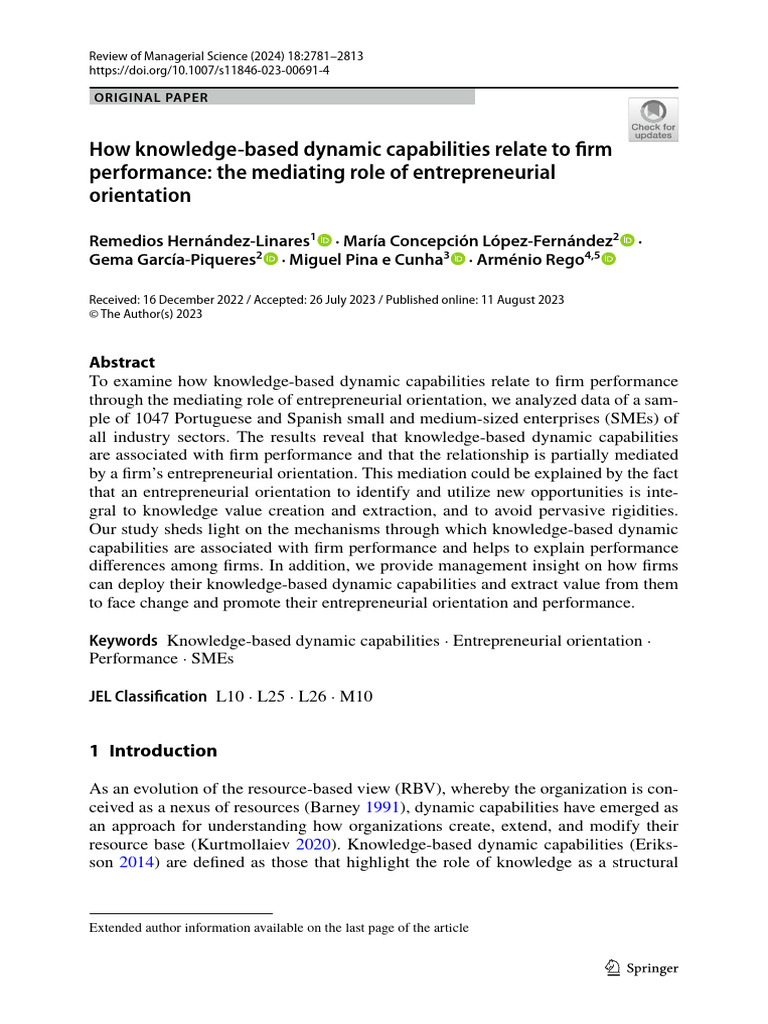 How Knowledge Based Dynamic Capabilities Relate To Firm Performance: The Mediating Role of ...