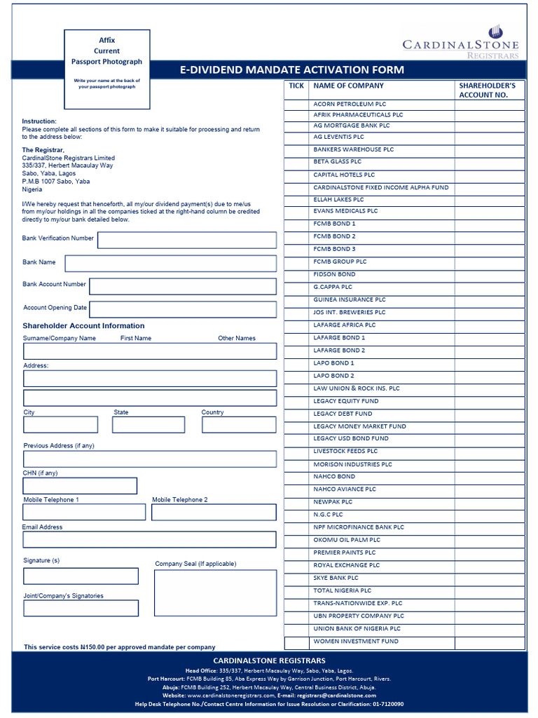 E-Dividend Mandate Form HJ | PDF | Money | Personal Finance
