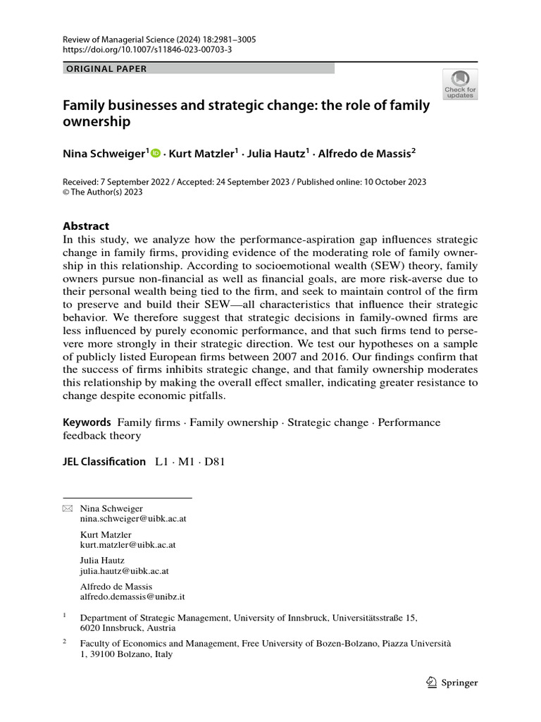 Family Businesses and Strategic Change: The Role of Family Ownership | PDF