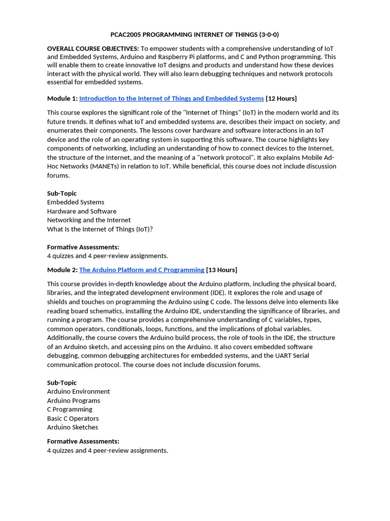 PCAC2005 IOT Syllabus | PDF