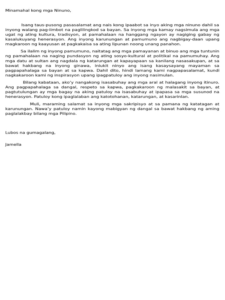 Sulat para Sa Mga Ninuno Grade 5 | PDF