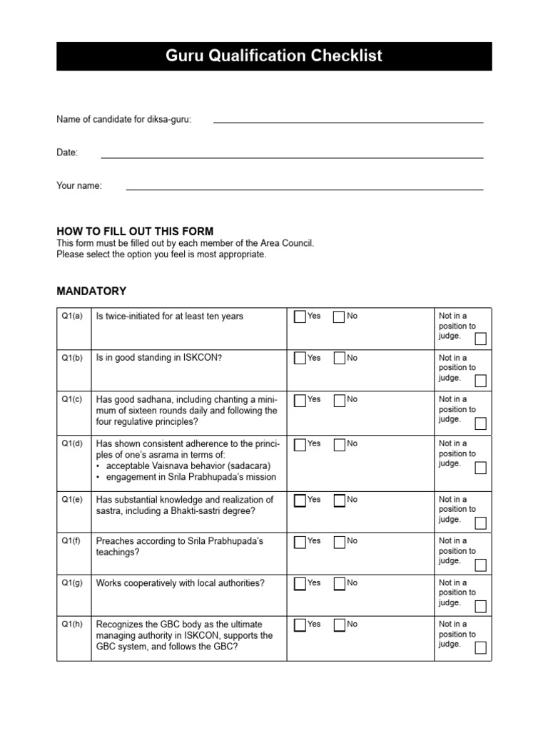 Guru Qualification Checklist 20212 | PDF | Krishna | Hinduism