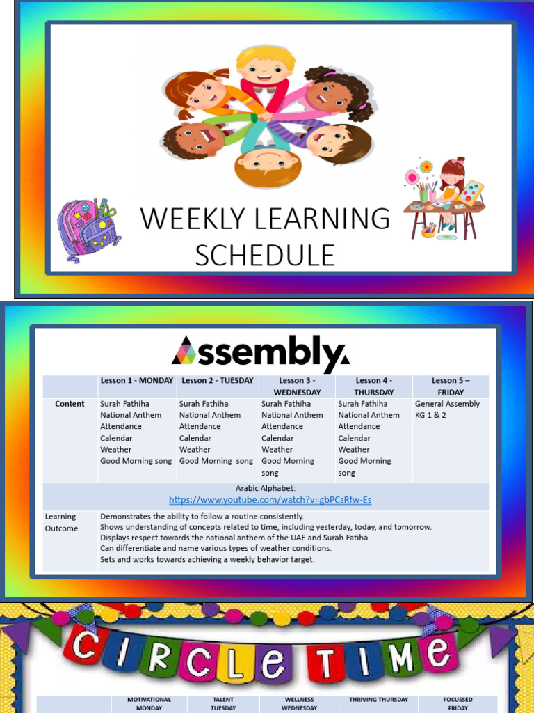 Weekly Learning Schedule for KG Classes | PDF | Learning | Career & Growth
