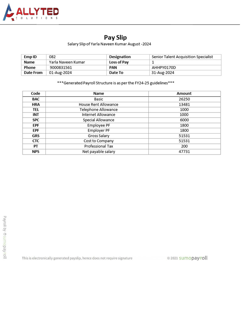 Naveen Payslip - August2024 | PDF