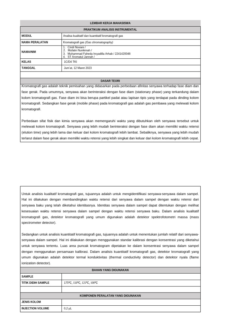 Laporan Praktikum Analisis Instrumentasi GC | PDF
