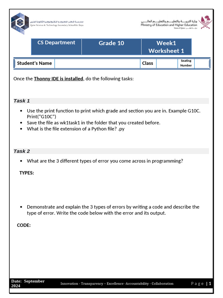 CS G10 T1 W2 Worksheet1 | PDF