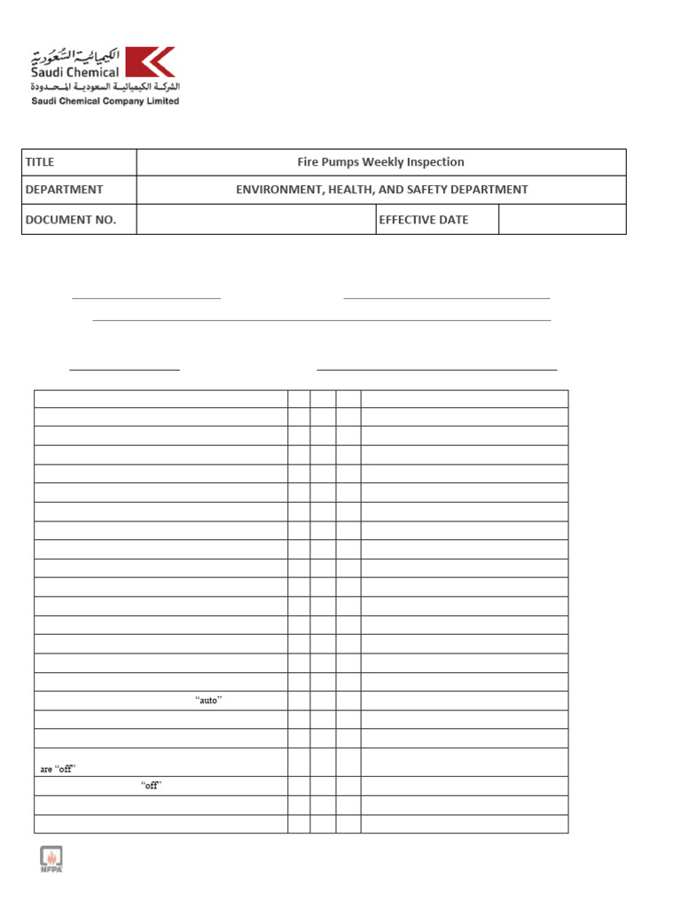 Fire Pump Weekly Inspection Form | PDF