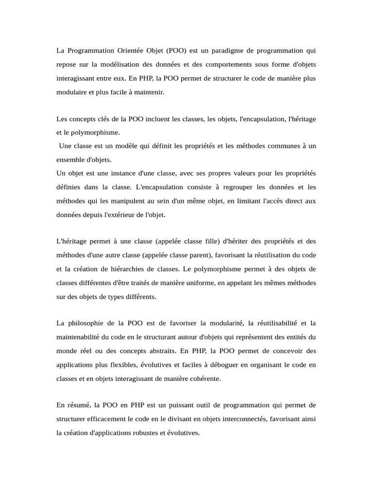 La Programmation Orientée Objet Pdf