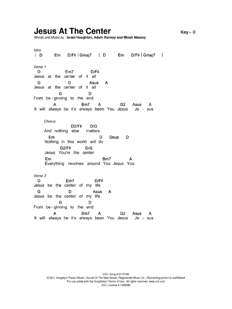 Jesus at The Center CHORD SHEET in D | PDF