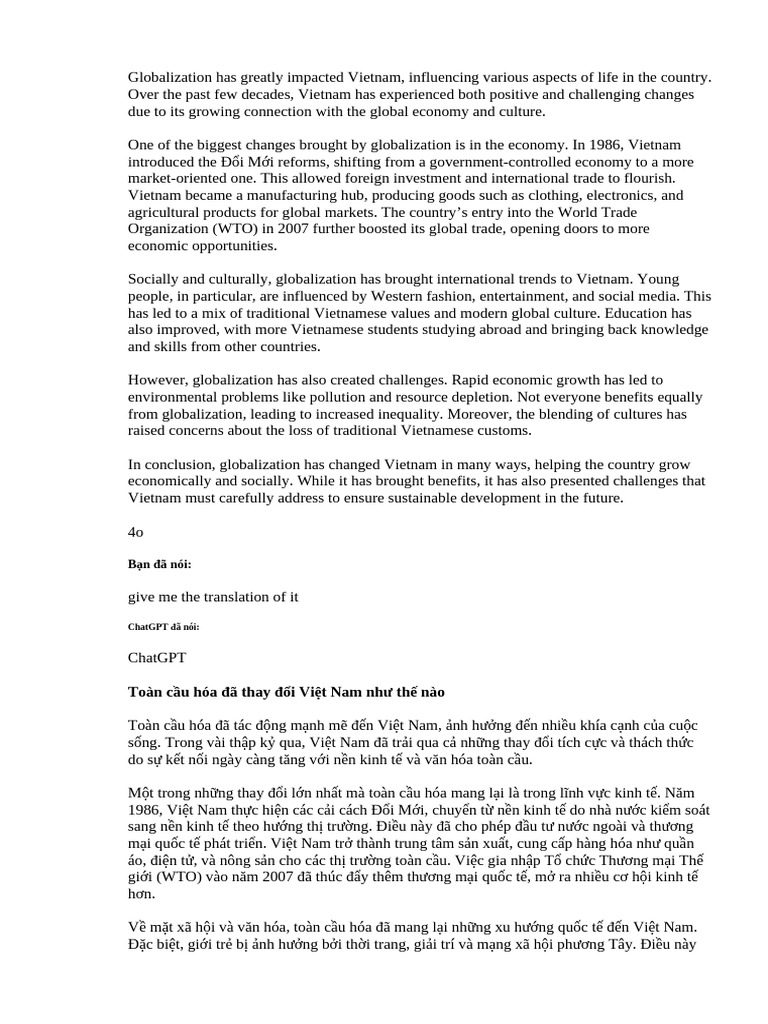 Globalization Has Greatly Impacted Vietnam | PDF