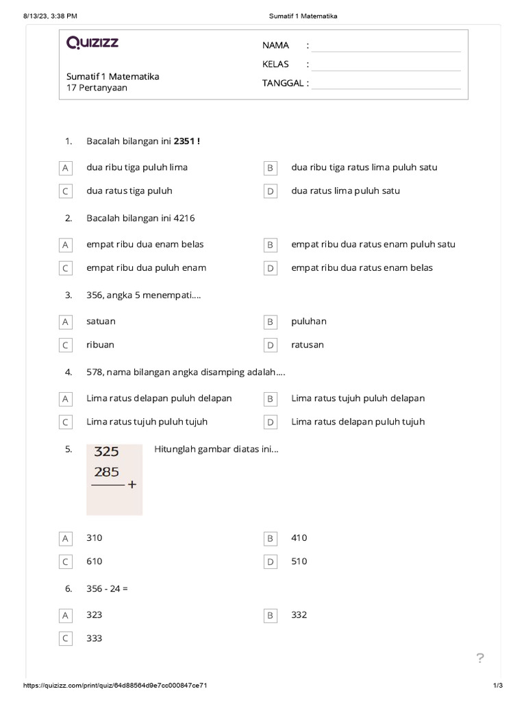 Sumatif 1 Matematika | PDF