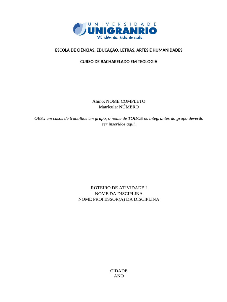 Modelo de Capa e Trabalho Unigranrio-1 | PDF