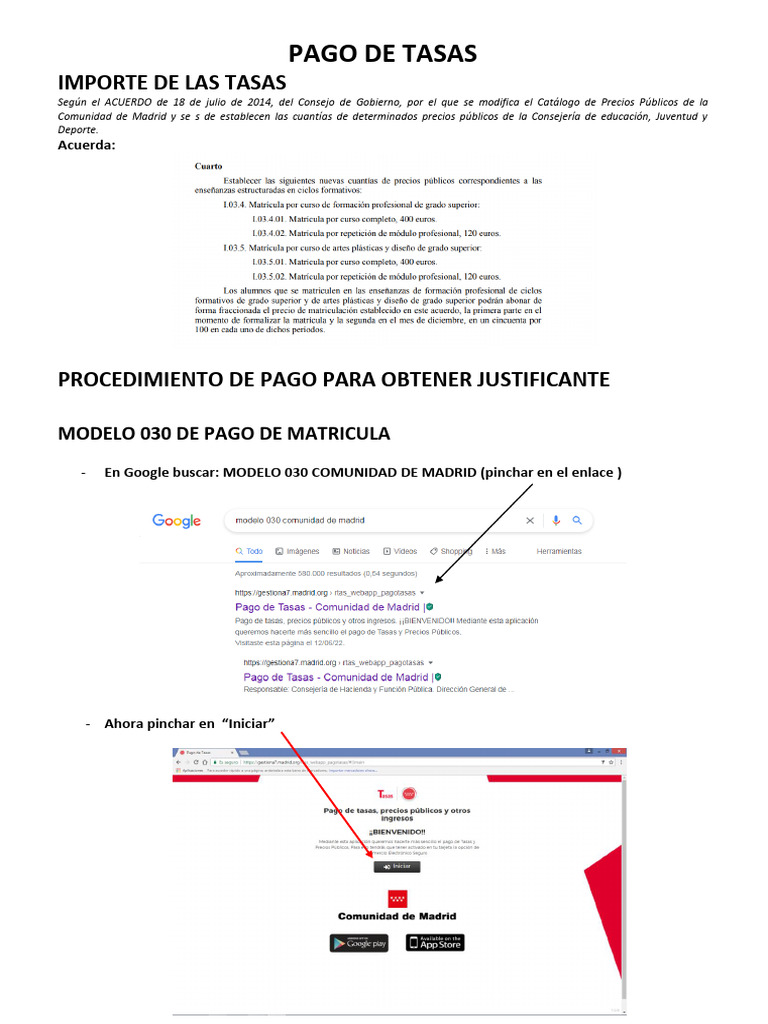 Instrucciones Pago de Tasas | PDF