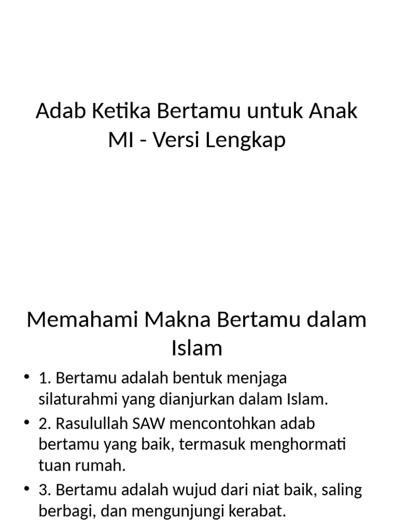 Adab Bertamu Lengkap Untuk Anak MI | PDF
