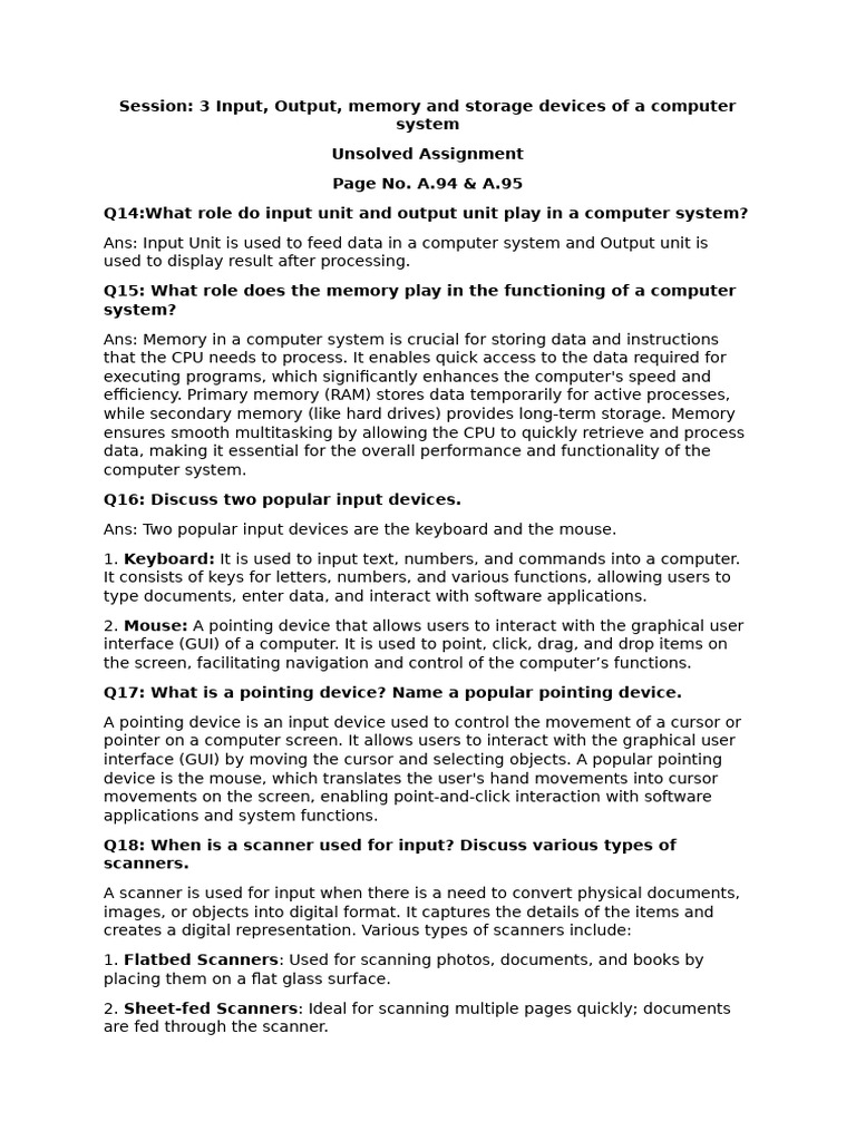 Session 3 - Input, Output, Memory and Storage Devices 3 | PDF