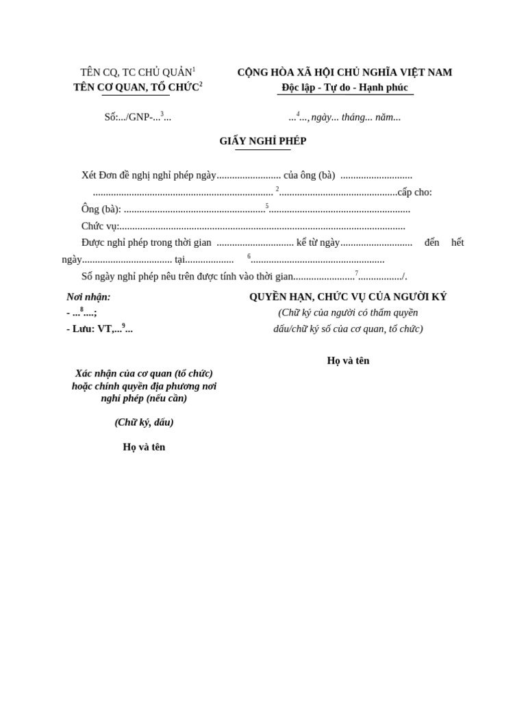 Mau Giay Nghi Phep | PDF