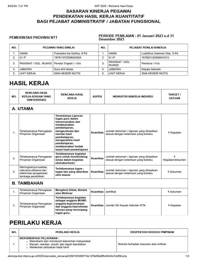 SKP 2023 - Rencana Hasil Kerja - PDF 1 | PDF