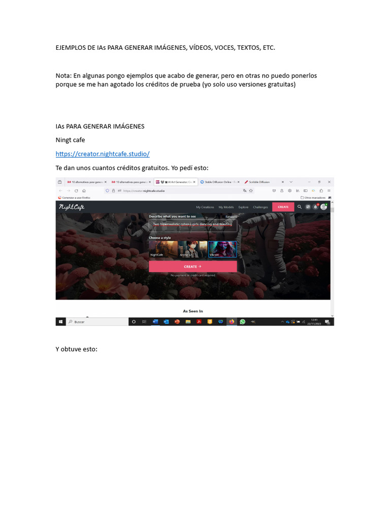 EJEMPLOS DE IAs PARA GENERAR IMÁGENES | PDF
