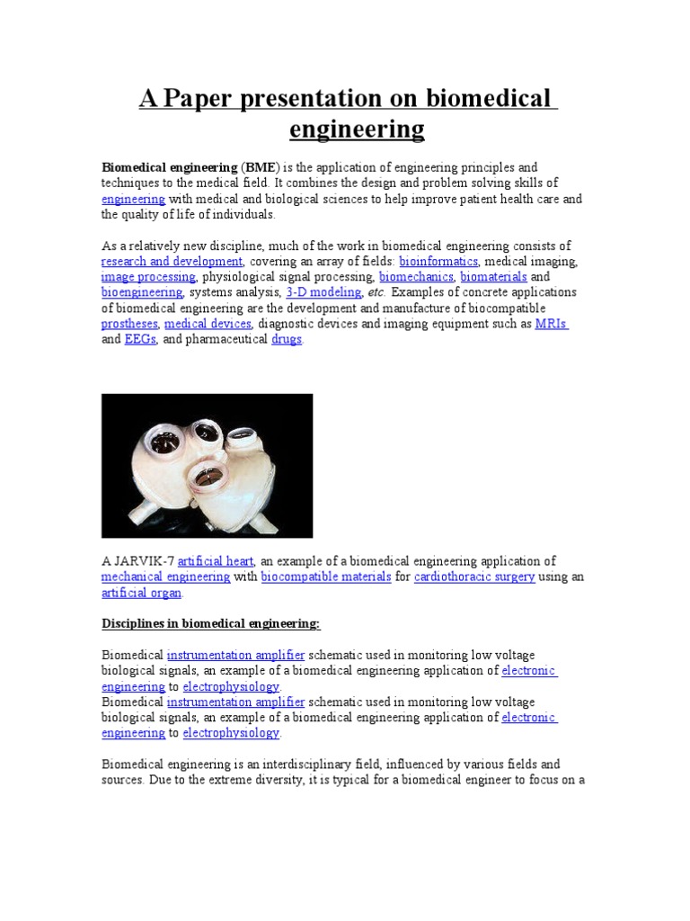 A Paper Presentation On Bio Medical Engineering | PDF | Biomedical ...