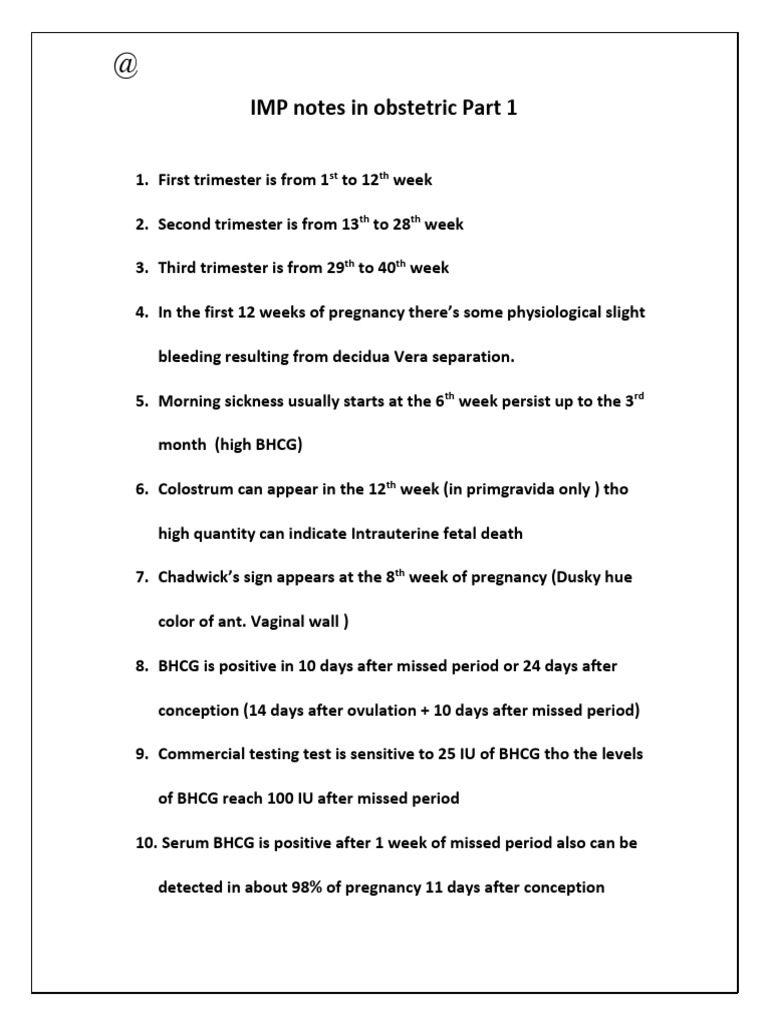 IMP Notes in Obstetric | PDF