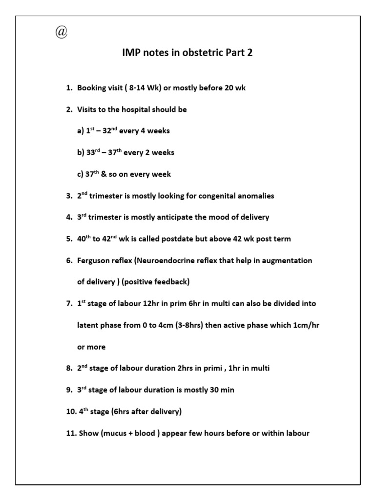 IMP Notes in Obstetric Part 2 | PDF