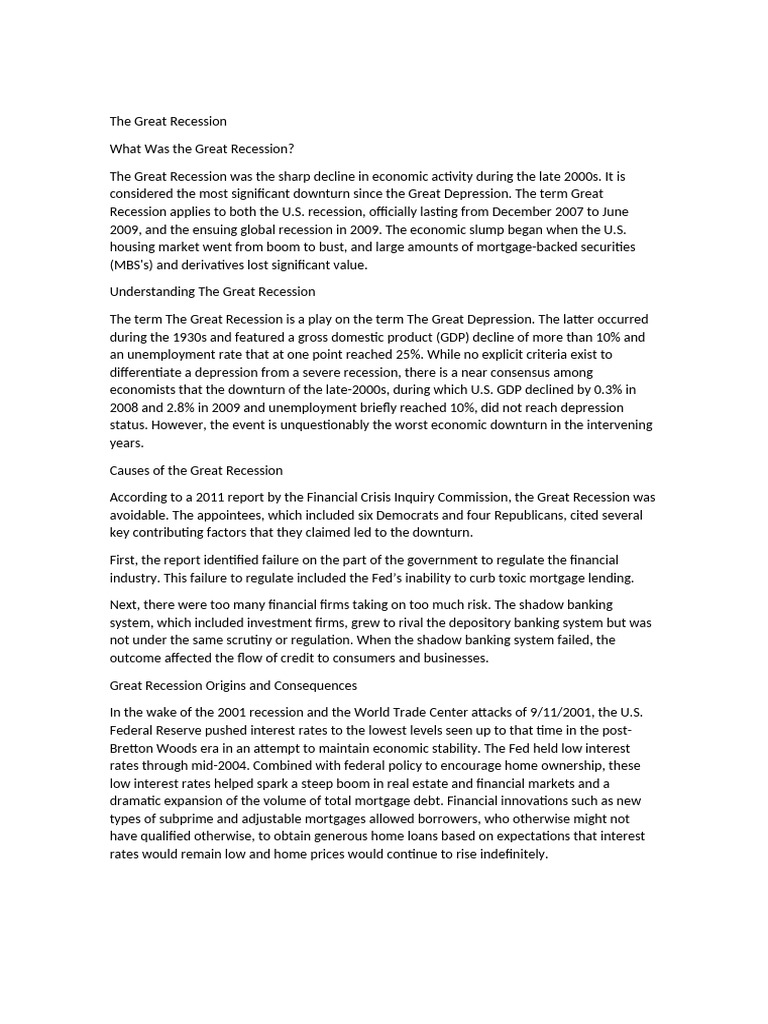 The Great Recession | PDF