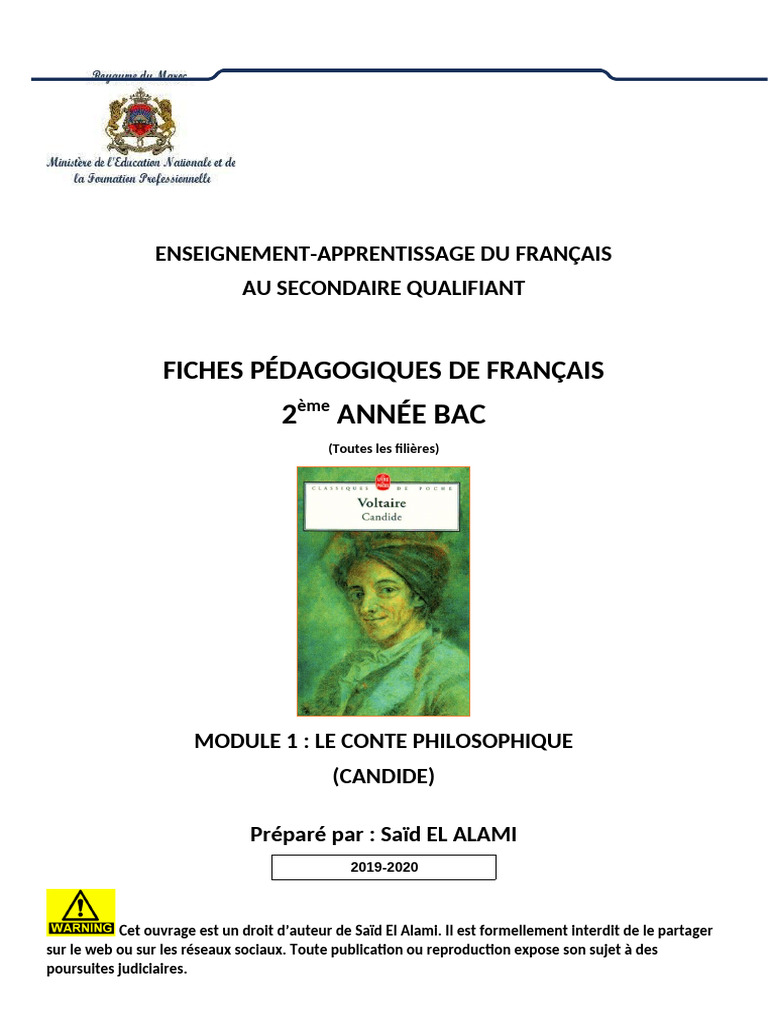 Fiches 2 Bac Module 1 Candide | PDF | Candide | Études des langues ...