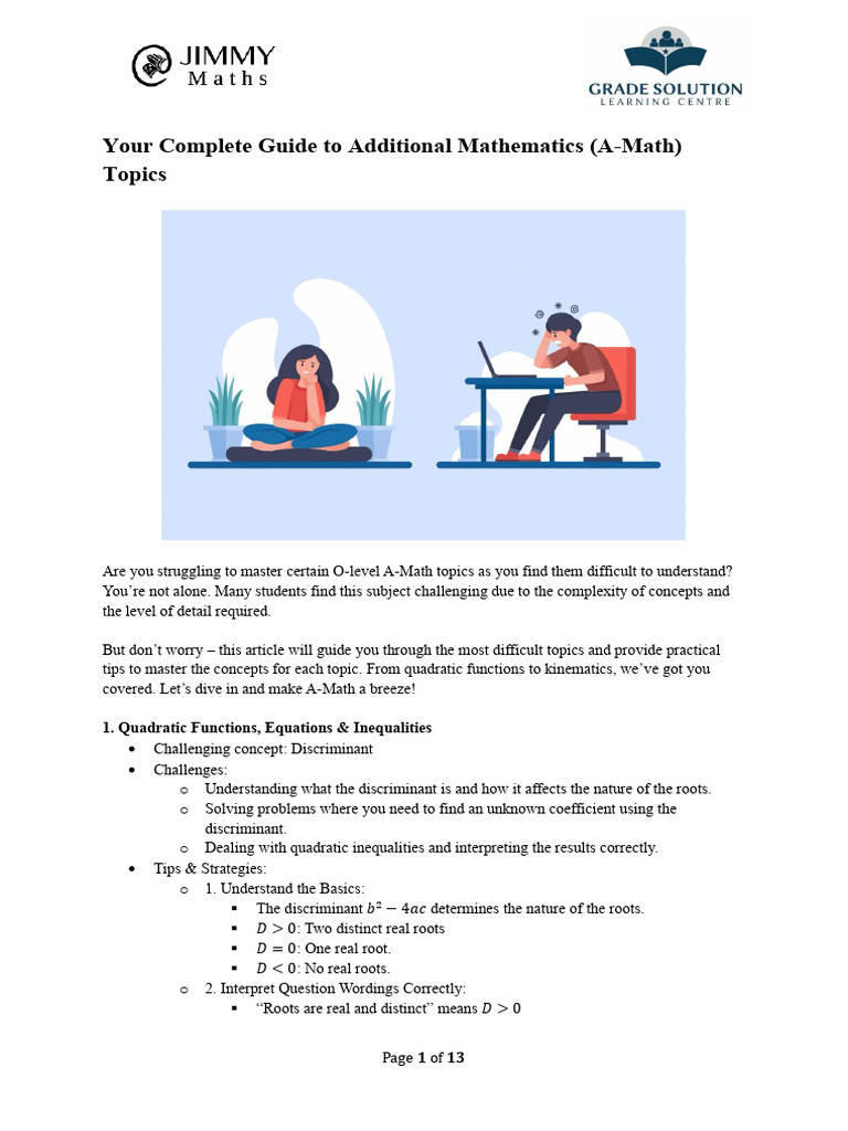 Your Complete Guide To Additional Mathematics (A-Math) Topics | PDF