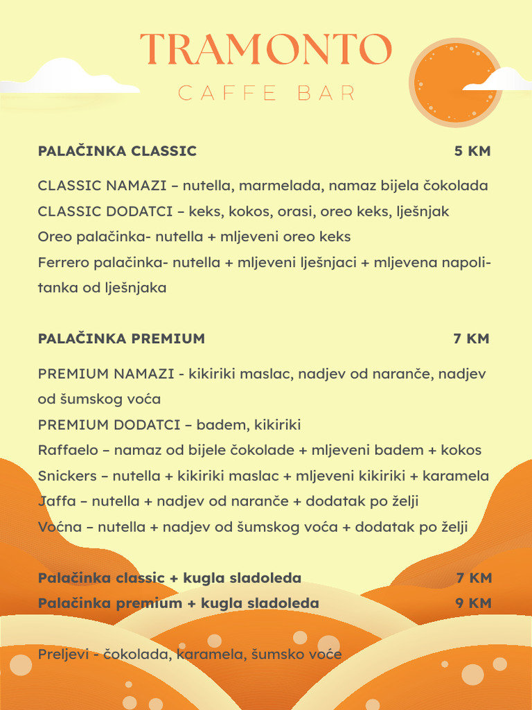Tramonto Menu | PDF
