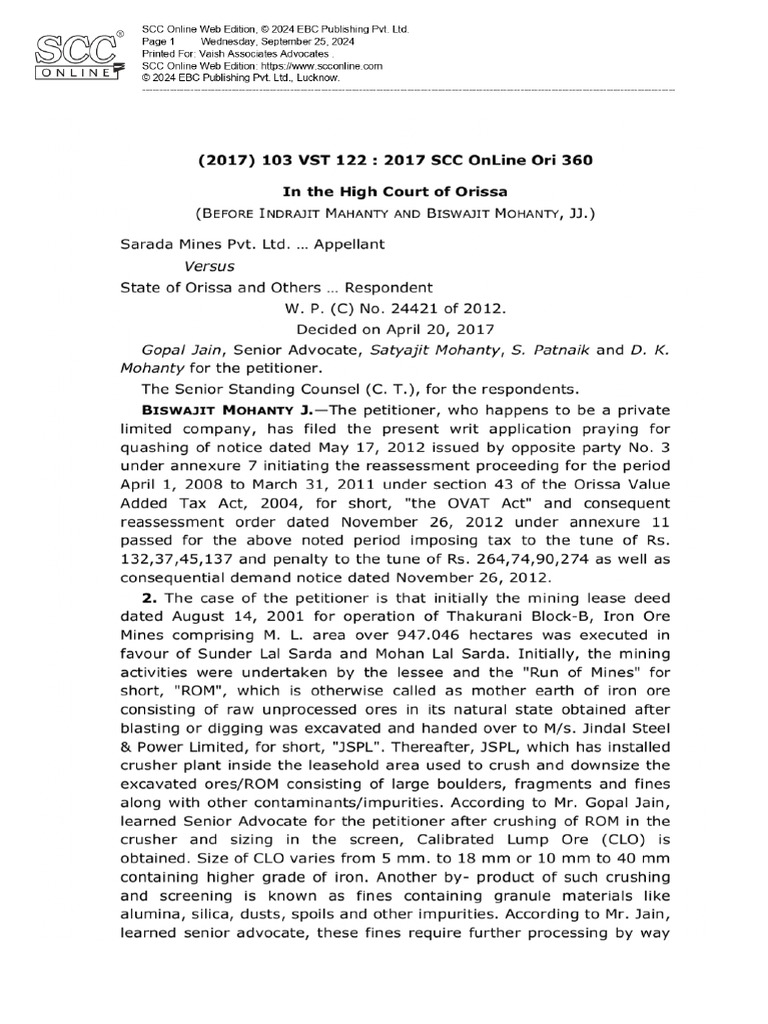 Orissa HC - Sarada Mines vs. State of Orissa | PDF