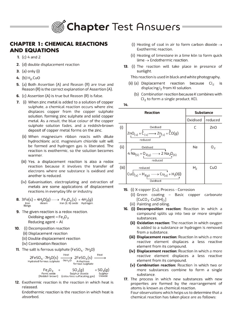 Science Class 10 Chapter Test Answers | PDF