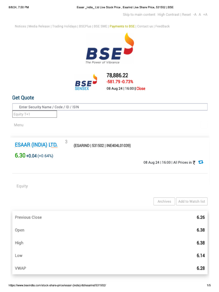 Essar India - BSE | PDF
