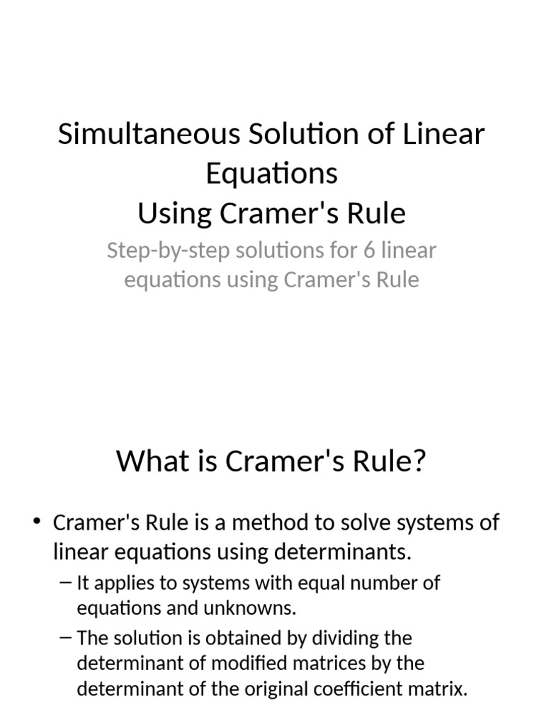 Detailed Cramers Rule Presentation | PDF