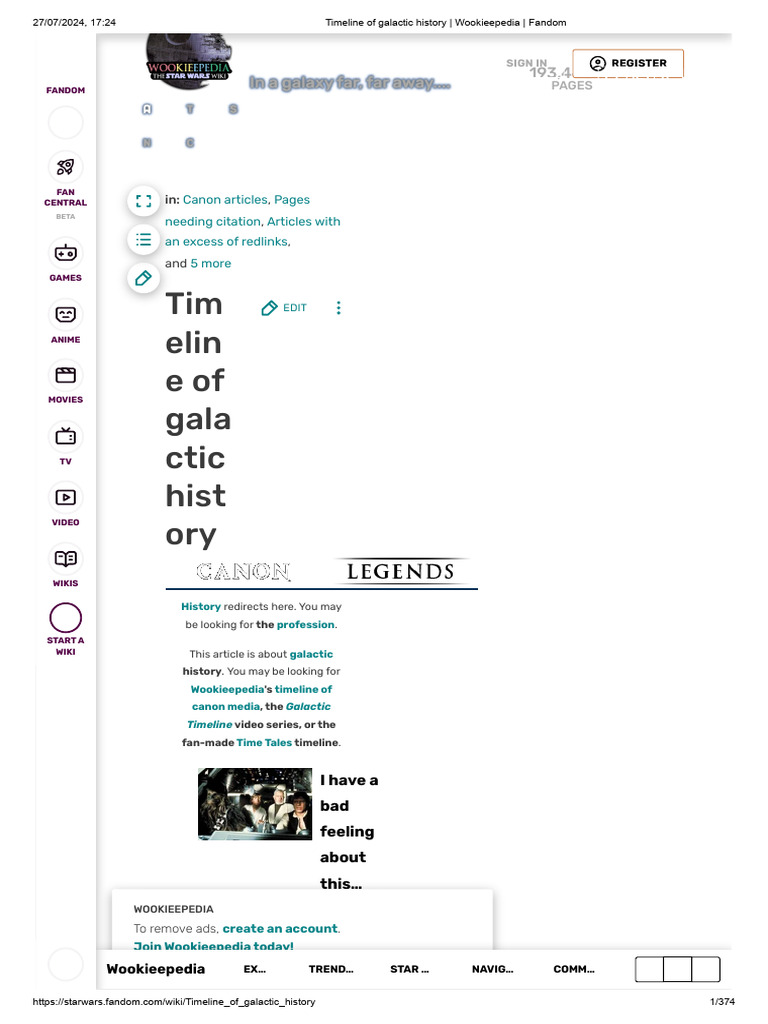 Timeline of Galactic History - Wookieepedia - Fandom | PDF
