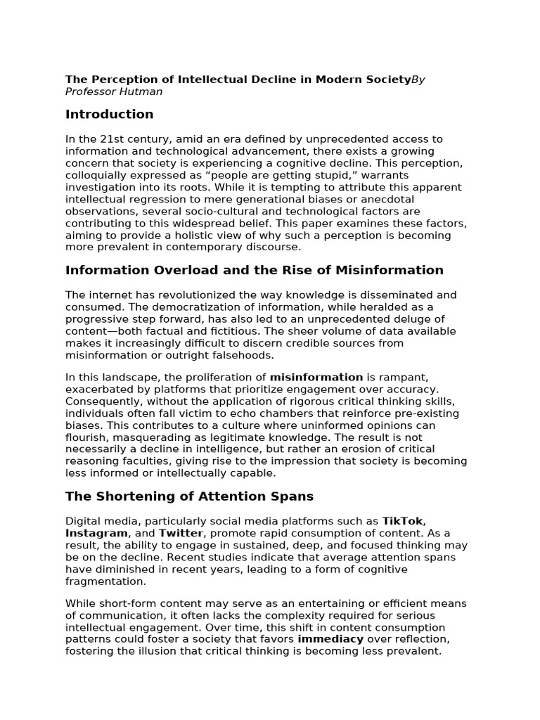 The Perception of Intellectual Decline in Modern Society | PDF ...