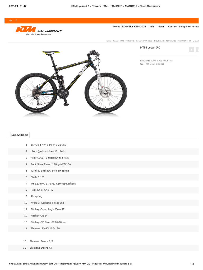 KTM Lycan 5.0 - Rowery KTM - KTM BIKE - MARCELI - Sklep Rowerowy | PDF