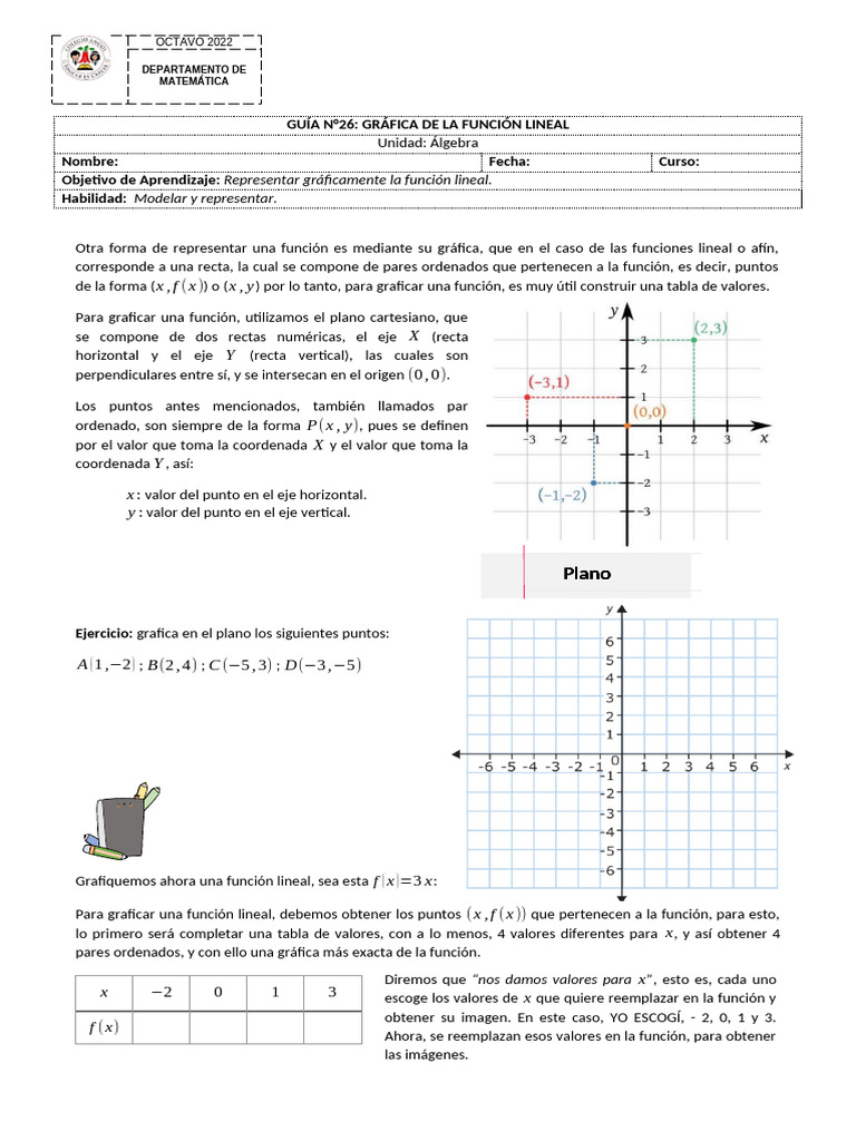 GUÍA N°26 - Funciones - Graficar Función Lineal | PDF