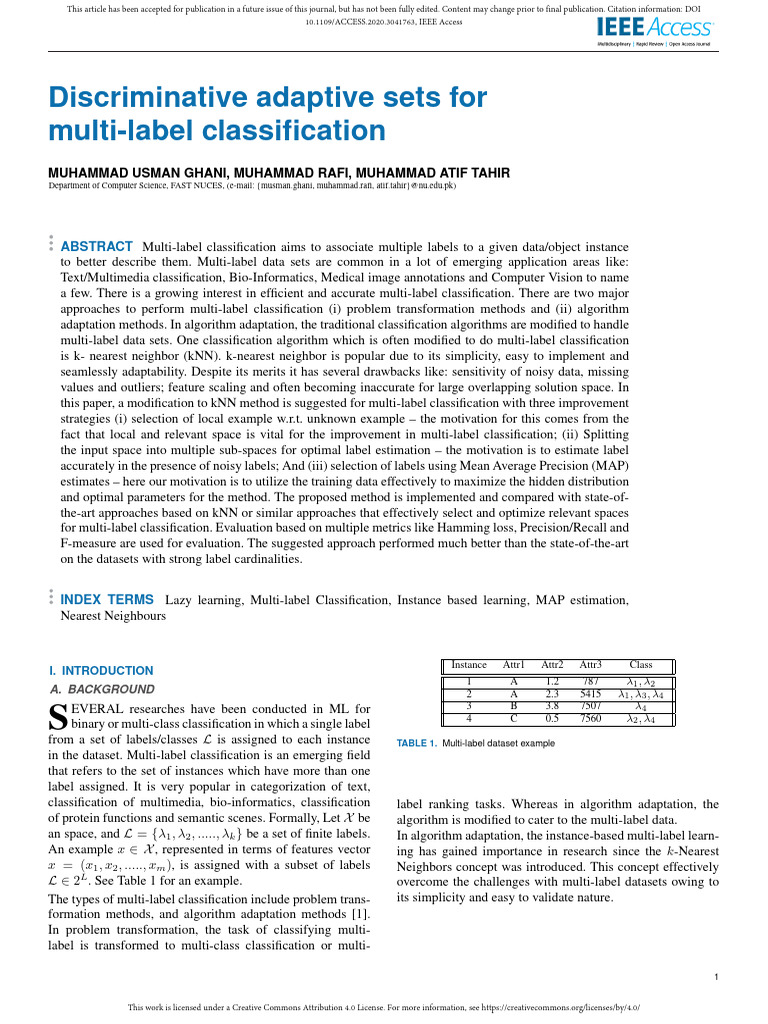 Discriminative Adaptive Sets For Multi-Label Class | PDF