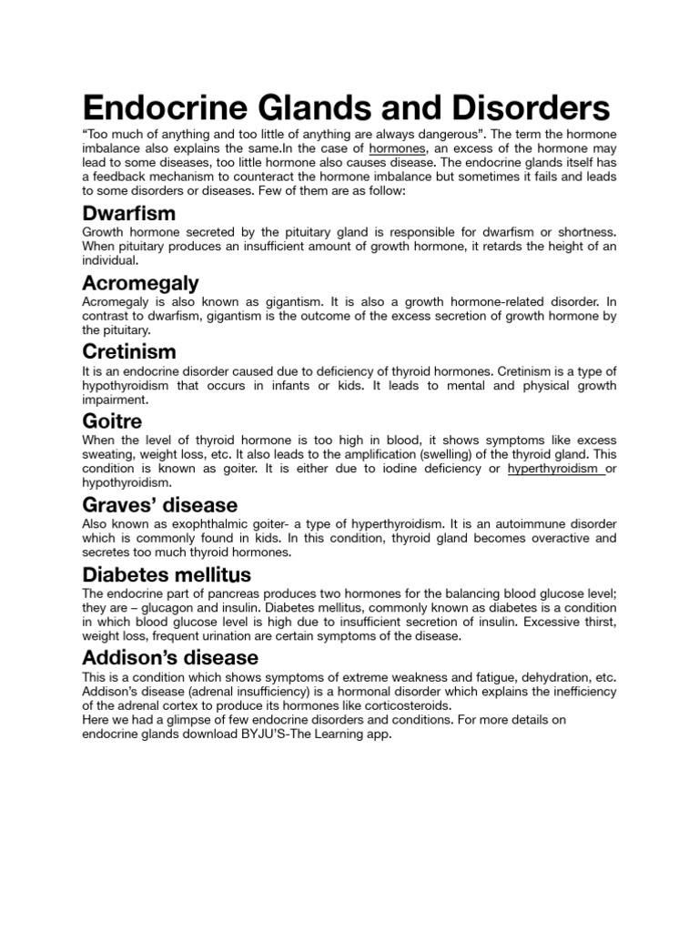 Endocrine Glands and Disorders | PDF