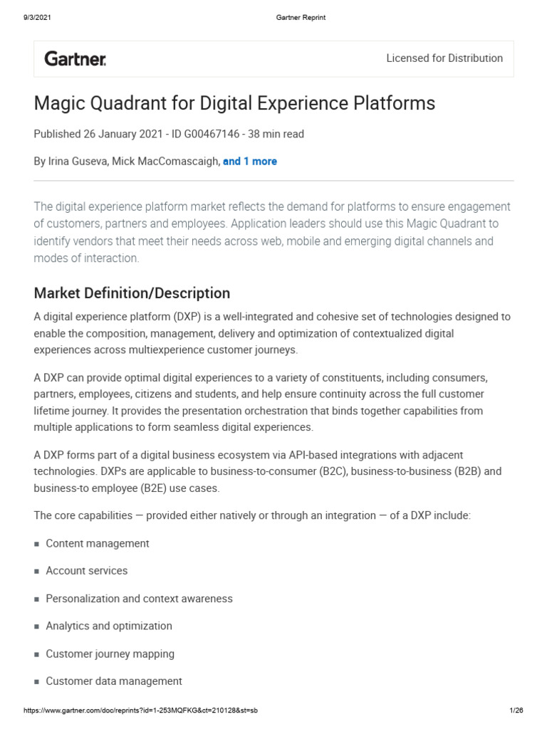Magic Quadrant For Digital Experience Platforms 1 220817 | PDF