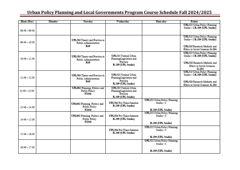 Fall Semester Course Schedule | PDF