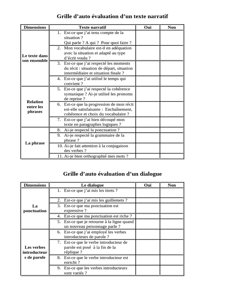 Grille D - Auto Évaluation | PDF