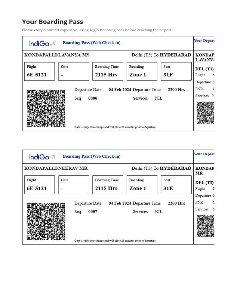 Indigo Return Boarding Pass | PDF