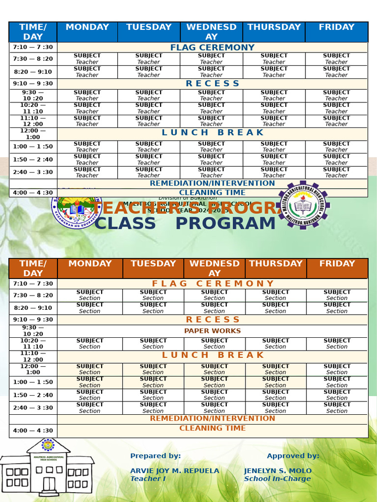 Class Teachers Program A4 SIZE | PDF