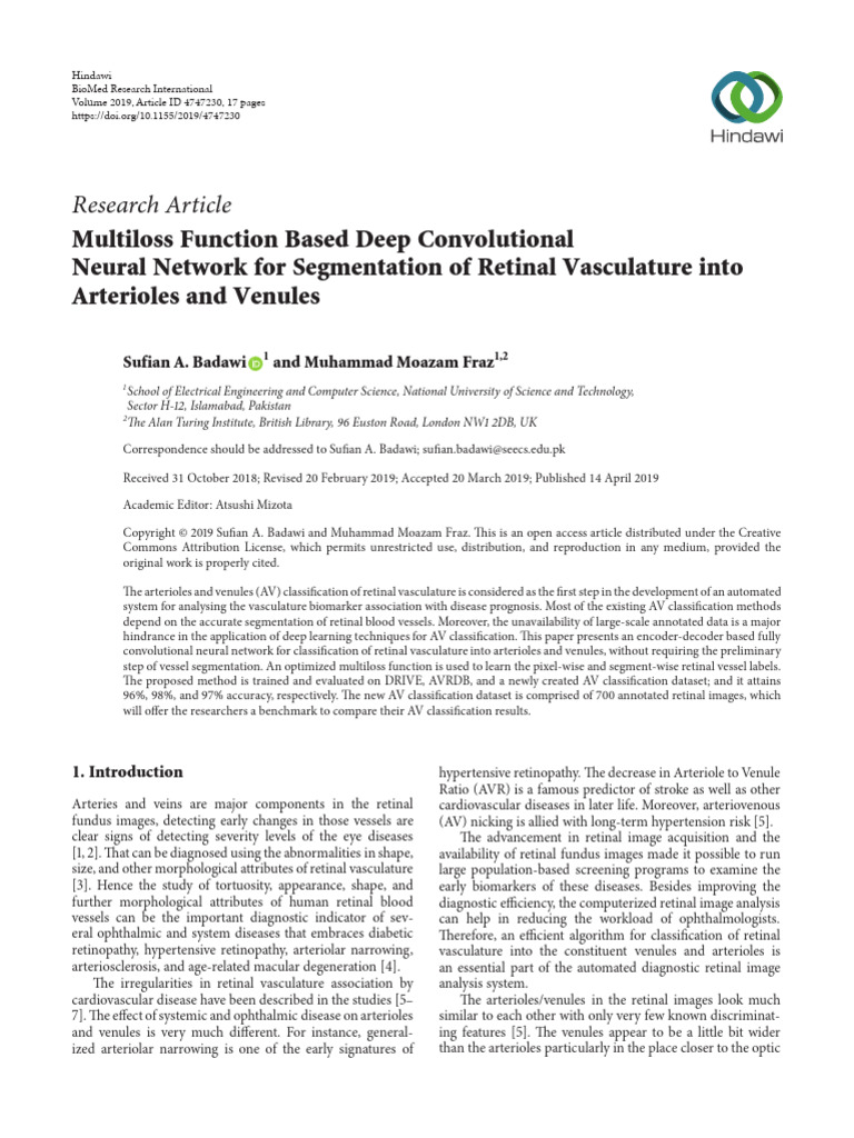 Multiloss Function Based Deep Convolutional Neural Network For Segmentation of Retinal ...