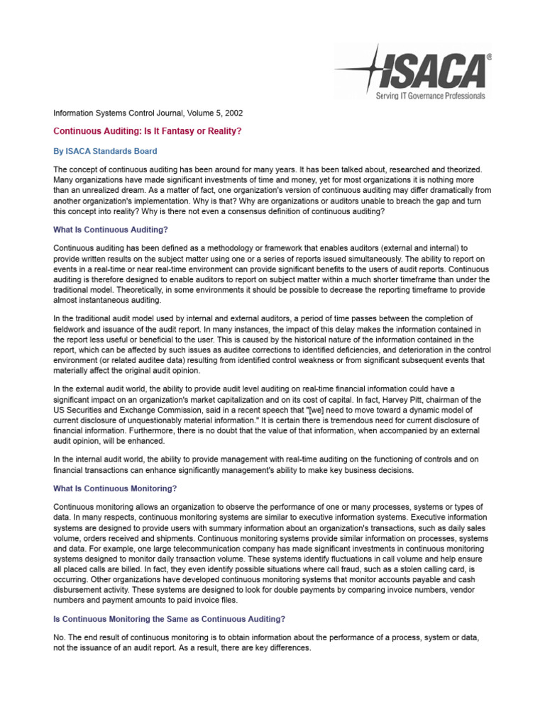 ISACA Continuous Auditing | PDF
