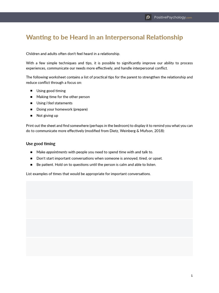 Wanting To Be Heard in An Interpersonal Relationship | PDF Wanting To Be Heard in An Interpersonal Relationship | PDF